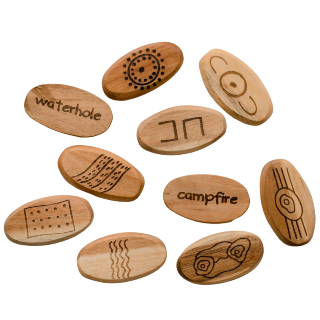 Aboriginal Symbol wooden stones – Playful Eco